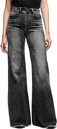 ORANDESIGNE Femmes Jean Évasé Taille Haute Denim Pantalon Boutonné Denim Curvy Fesses Levage Skinny Jeans avec Poche Bootcut Jeans Droite Jambe Large Casual Vinta