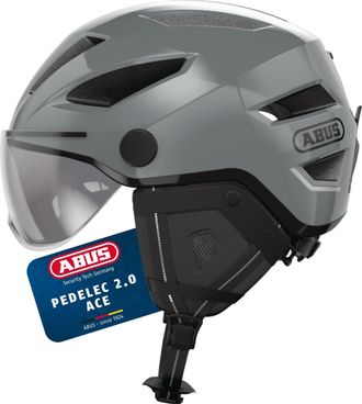 ABUS Stadthelm Pedelec 2.0 ACE - Fahrradhelm mit Rücklicht, Visier, Regenhaube, Ohrenschutz - für Damen und Herren - Grau, Größe L