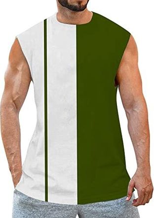 Generic D&eacute;bardeur ray&eacute; pour homme Printemps et &eacute;t&eacute; Loisirs Sports Fitness Coutures ray&eacute;es Impression couleur sans manches T-shirt Gilet en tricot pour homme, 