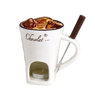 Generic Tasse &agrave; fondue au chocolat avec fourchette, pot &agrave; fondre en c&eacute;ramique de 130 ml, kit de tasse chaude portable, pour sauce, fromage, bonbons, caramel, 