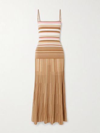 Faithfull The Brand Esenia Maxikleid Aus Einer Gestreiften Baumwollmischung Mit Plissee - Braun