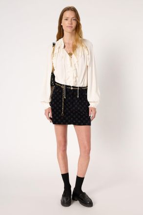 Gerard Darel Mini-jupe en velours &agrave; monogramme - IMMA - Navy