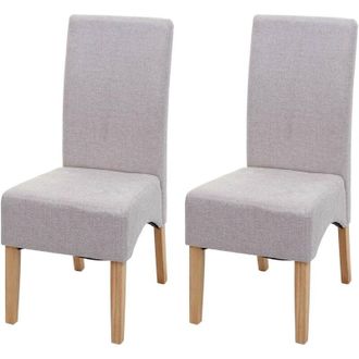 Hhg 2er-Set Esszimmerstuhl Crotone, K&uuml;chenstuhl Stuhl, Stoff/Textil MVG-zertifiziert creme beige, helle Beine