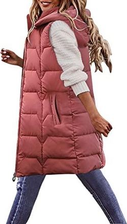 Generic Vestes pour femmes, manteau de couleur unie, d&eacute;contract&eacute;, sans manches, chaud, &agrave; fermeture &eacute;clair, poche &agrave; capuche, long, doux, tendance, 2026, rose, 
