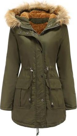 Generic Uwdiohq Manteaux Femme DHiver Pour Avec Col Moelleux, Manteau Ample (Jn, L) Chaud Grande Taille Rouge Long Hiver Peau Retournée Veste A Capuche Polair