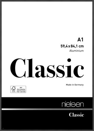 Nielsen Design Bilderrahmen, 59,4 x 84,1 cm (A1), Aluminium, Schwarz matt, Posterrahmen zum Aufhängen im Hoch- & Querformat, Echtglas, Classic