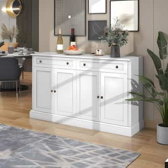 Generic Großes Sideboard mit Türen und Schubladen Buffetschrank mit verstellbaren Regalen und Metallgriffen Aufbewahrungsschrank für Esszimmer Wohnzimmer Schl