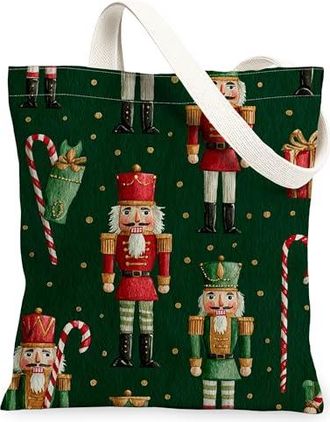 Generic Sacs fourre-tout en toile motif casse-noisette, sacs d&eacute;picerie r&eacute;utilisables, vintage de No&euml;l, l&eacute;gers et lavables avec bandouli&egrave;re pour le shopping, l