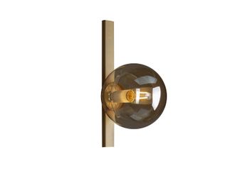 Eco-Light Wandleuchte mit Schalter, Metall Messing & Rauchglas Kugeln Amber mundgeblasen