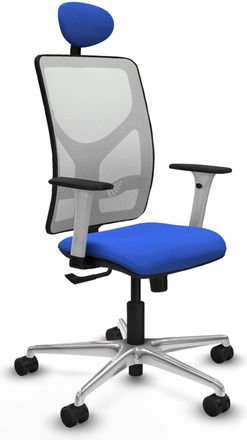 Piqueras y Crespo Blauer Schreibtischstuhl mit wei&szlig;en und schwarzen Armlehnen, h&ouml;henverstellbare Lendenwirbelst&uuml;tze und festes Kopfteil, ausgestattet mit 3 Positionen, 