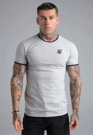 Siksilk Herren Grau Melange, Marine Ringer T-Shirt XXL