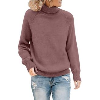 Generic Pull pour femme en tricot ample &agrave; manches longues tendance de couleur unie - Pull confortable &agrave; col roul&eacute; - Pull chaud d&eacute;contract&eacute; pour femme pour lau