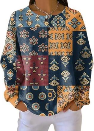 Generic Automne et hiver Nouveau r&eacute;tro impression num&eacute;rique 3D trois boutons col montant polo pull femme robe-Waffle-C, Couleur 1, 5XL