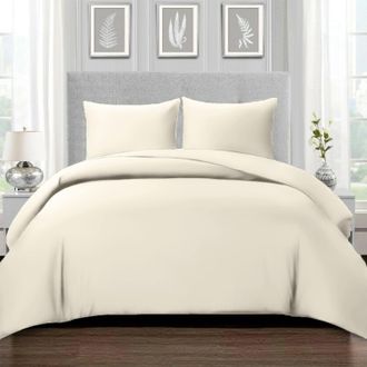 Pizuna 800 Fadenzahl aus Baumwolle Bettw&auml;sche Neues Elfenbein,100% Langstaple Baumwolle Bettbezug und Kissenbezug, 100% Baumwolle Mako Satin 3-Teilig Bettw&auml;s