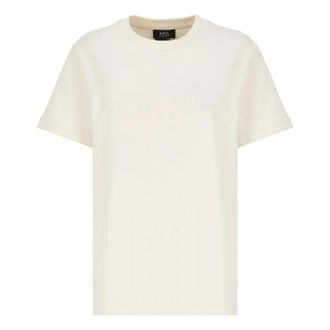 A.P.C. Baumwoll-T-Shirt mit gesticktem Logo - - Tops - Damen - Beige - L