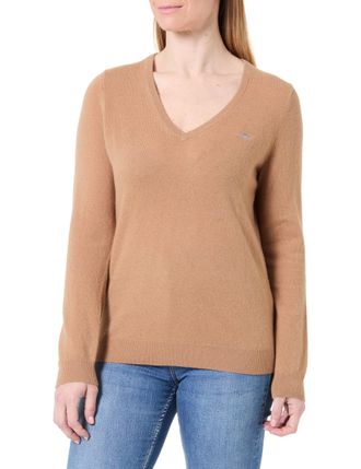 GANT Damen Extrafine Lambswool Blend V-Neck Pullover, WARM Khaki, 3XL