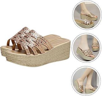 Minkissy Sandales Compensées Femme Bling Élégantes Talons Stables et Confortables Mode pour Sorties et Occasions Décontractées Chaussures Dété Dorées