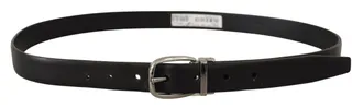 Dolce & Gabbana Mens Black Leather Chrome Logo Metal Buckle Belt