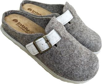 Inblu Chaussons confort hiver feutre femme Polly bout ferm&eacute; et boucle semelle int&eacute;rieure souple amovible, Boucle Taupe, 38 EU