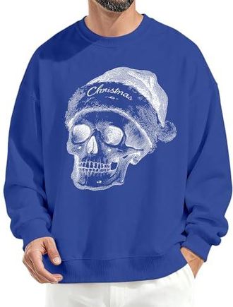 Generic Sweat-shirt de No&euml;l pour homme - Motif t&ecirc;te de mort - Col rond - Tendance - Automne - Vacances - Imprim&eacute; - Pour tous les jours - Streetwear, noir fonc