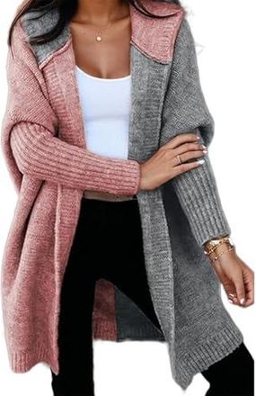 Generic Femmes 2025 Automne Color Block Tenues Ouvert sur le Devant Manches Longues Capuche Décontracté Ample Manches Chauve-Souris Cardigan Outwear Manteaux,