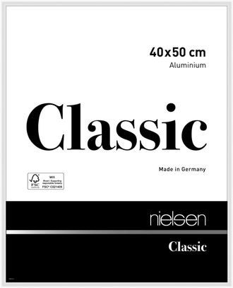 Nielsen Design Bilderrahmen, 40 x 50 cm, Aluminium, Wei&szlig; glanz, Posterrahmen zum Aufh&auml;ngen im Hoch- & Querformat, Echtglas, Classic