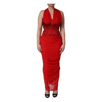 Dolce & Gabbana Femme, Robes, Rouge, Taille: 42 FR Halter Corset Sleeveless Sheath Dress