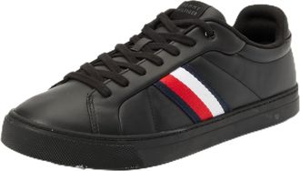 Tommy Hilfiger Herren Court Sneaker Icon Stripes Low Top, Schwarz (Black), 42
