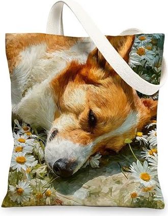 Generic Sacs fourre-tout artistiques en toile à motif floral, réutilisables, légers et lavables avec bandoulière pour lextérieur, les voyages, la plage, les p