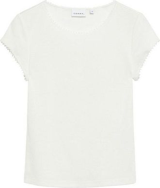 Comma Kurzarmshirt T-Shirt Geripptes Rundhalsshirt mit Zierborte