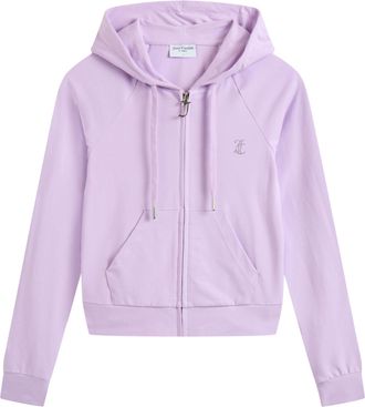 Juicy Couture Damen OOLA Hoodie Kapuzensweatjacke, Jersey Sweatjacke mit Kapuze und Rei&szlig;verschluss Kapuzenpullover, Pastel Lilac, 38