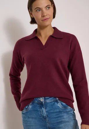Cecil Strickpullover CECIL, Damen, Gr. XXL (46), rot (rot wine), Feinstrick;Web;Stoff, 37% Baumwolle, 34% Polyacryl, 26% Polyester, 3% Elasthan, meliert, co