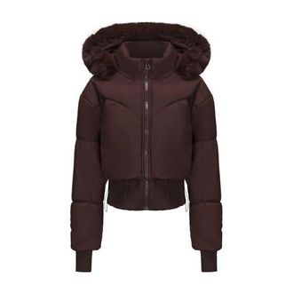 Generic Doudoune courte dhiver pour femme, manteau bomber matelass&eacute; chaud et rembourr&eacute;, fermeture &eacute;clair utilitaire, marron, XXL