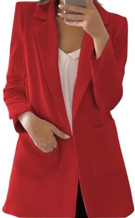 Generic Vestes pour femmes 2026 &agrave; col crant&eacute; pour femmes - Veste habill&eacute;e d&eacute;contract&eacute;e ouverte sur le devant &agrave; manches longues en tricot doubl&eacute; tendance (tail