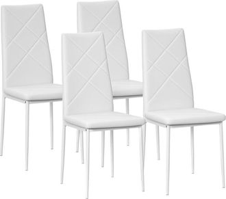 HOMCOM Esszimmerst&uuml;hle 4er Set K&uuml;chenstuhl mit R&uuml;ckenlehne, Kunstleder, Polsterstuhl mit Fu&szlig;polster, Wohnzimmerstuhl, St&uuml;hle mit Stahlbeine f&uuml;r Esstisch