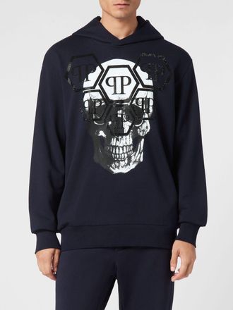 Philipp Plein Sweat &agrave; capuche en coton avec imprim&eacute; Skull et logo en strass