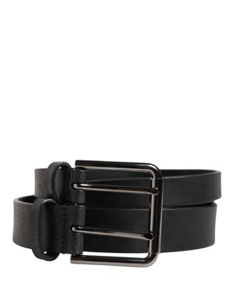Dolce & Gabbana Mens Black Double Strap Leather Silver Buckle Belt Calf