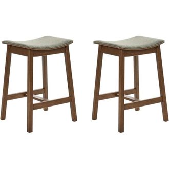 Beliani Set mit 2 Barhockern DIXON Holz Dunkelbraun / Gr&uuml;n