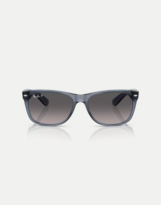 Ray-Ban New Wayfarer - Lunettes de soleil carrées à verres polarisés gris - Bleu foncé transparent