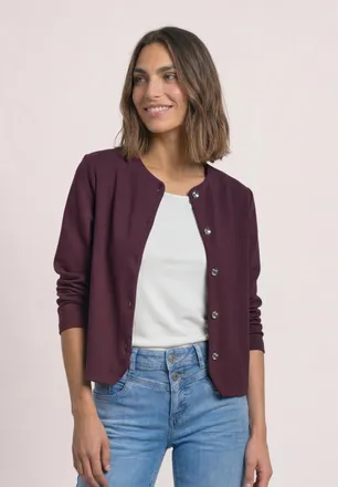 Street One Cardigan STREET ONE, Damen, Gr. 34, lila (rustic rouge), Stoff, 48% Viskose, 48% Polyester, 4% Elasthan, unifarben, comfort fit normal, Rundhals, norm