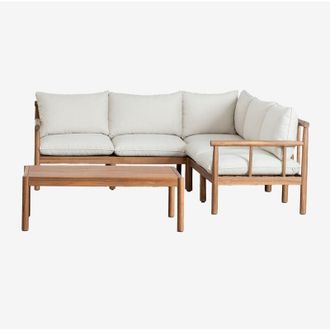 Sklum Gartenset mit 5-Sitzer-Ecksofa und Couchtisch aus Akazienholz Melvin Akazie Braun - Sklum