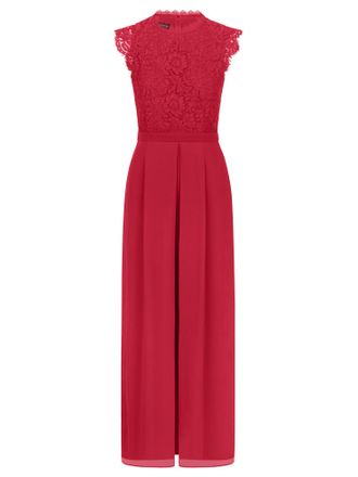Apart Fashion Damen Eleganter Jumpsuit, Spitzentop und Chiffonhose, &auml;rmellos, Stehkragen mit Spitzenkragen, Taillendetail, Hose mit weitem Bein, Outfit f&uuml;r Abendpar
