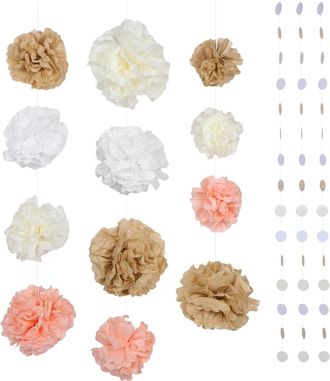 OSALADI Papierpompons Party Dekoset mit Seidenpapier Pompons und Girlanden 15 St&uuml;ck Neutral f&uuml;r Hochzeiten Geburtstage und Feierlichkeiten
