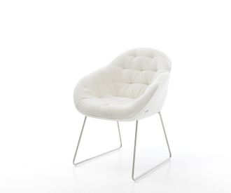 DELIFE Esszimmerstuhl Gaio-Flex Boucl&eacute; Soft Beige Kufengestell Edelstahl, Esszimmerst&uuml;hle