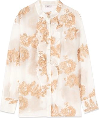 Oltre Femme, Blouses et Chemises, Blanc, Taille: 44 FR Chemise en m&eacute;lange de lyocell avec broderie