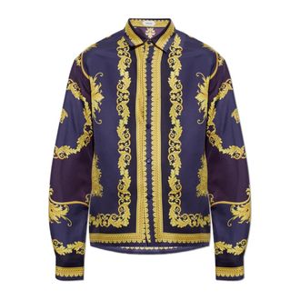 Versace Homme, Chemises, Bleu, Taille: XL Chemise en soie &agrave; motif