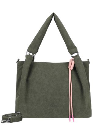 Fritzi Aus Preu&szlig;en Fritzi Sue03 Suede Jacky Soft Dark Olive Shopper Kunstleder Damen Handtasche Festival City vegan Suede-Optik Kordelanh&auml;nger Rei&szlig;verschluss 28,5 x 40 x