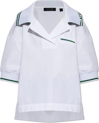 Lacoste Femme, Tops, Blanc, Taille: 38 FR Chemise Popover Oversize avec Col Logo Runway