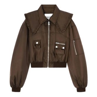 Ganni Duchesse Nylon Bomberjacke - - Jackets - Damen - Braun - M