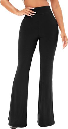 SOLY HUX Damen Schlaghose Elegant Strickhose Rippenstrick Hose Lange Freizeithose Hohe Taille Herbsthose Schlagleggings Causalhose Schwarz XL